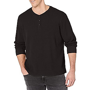 Wrangler Authentics Men's Long Sleeve Waffle Henley, Caviar, Large