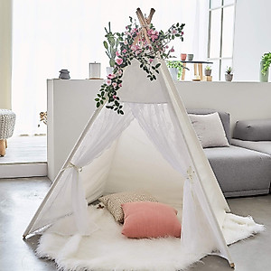 Lace Teepee for Girls, Teepee Tent for Kids Teepee Boho Teepee Tent White Teepee with 6.5Ft Rose Vine Flowers, Kids Room Decor
