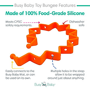 BUSY BABY Toy Bungee for Baby Toys, Dishwasher Safe, Made with 100% Food-Grade Silicone (Yellow)