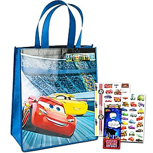 Cars Lightning McQueen Tote Bag Set - Bundle with Lightning McQueen Tote Bag, Stickers, Temporary Tattoos, More | Cars Tote Bag for Kids