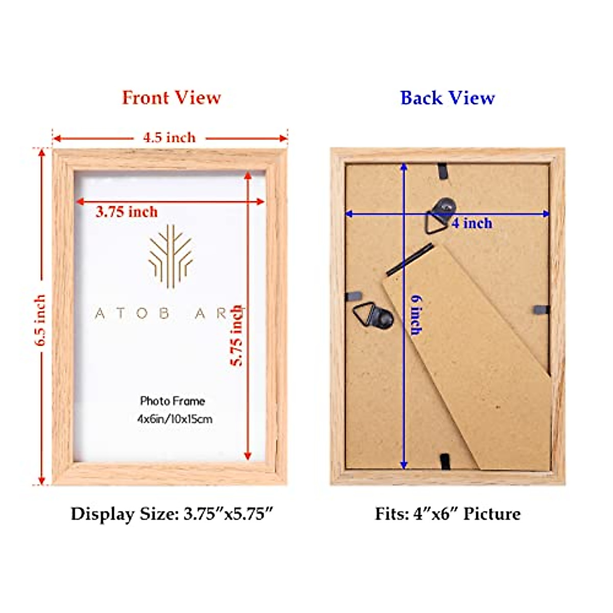 ATOBART 4x6 Picture Frame Set of 6, Made of Solid OAK Wood with Real Glass Front,4x6 Natural Wood Photo Frame for Wall Mount or Table Top Display