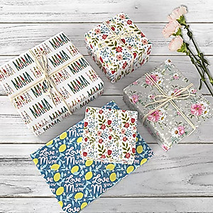 ZINTBIAL Mother's Day Wrapping Paper for Mom, Birthday, Bridal Shower - Gift Wrap with Floral, Love You Mum Letters Design - 20 x 29 Inches per Sheet (8 Sheets 33 sq. ft.) Recyclable, Easy to Store,
