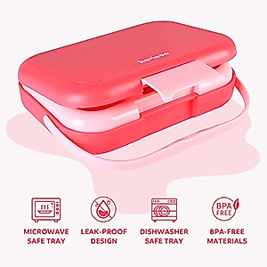 havinoo Bento Lunch Box for Kids, Girls, Boys, Toddlers, 3.7 Cups 4 Compartments Lunch Containers, Ideal Kids Lunch Box for Children, Microwave, Dishwasher, Freezer Safe, Leak-Proof, BPA-Free Pink