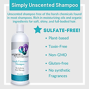 Organic Excellence All Natural Chemical-Free Shampoo | Non-Toxic, Sulfate-Free, Paraben-Free, Fragrance-Free for Men, Women, and Kids - Color-safe 16 fl oz (473 ml)