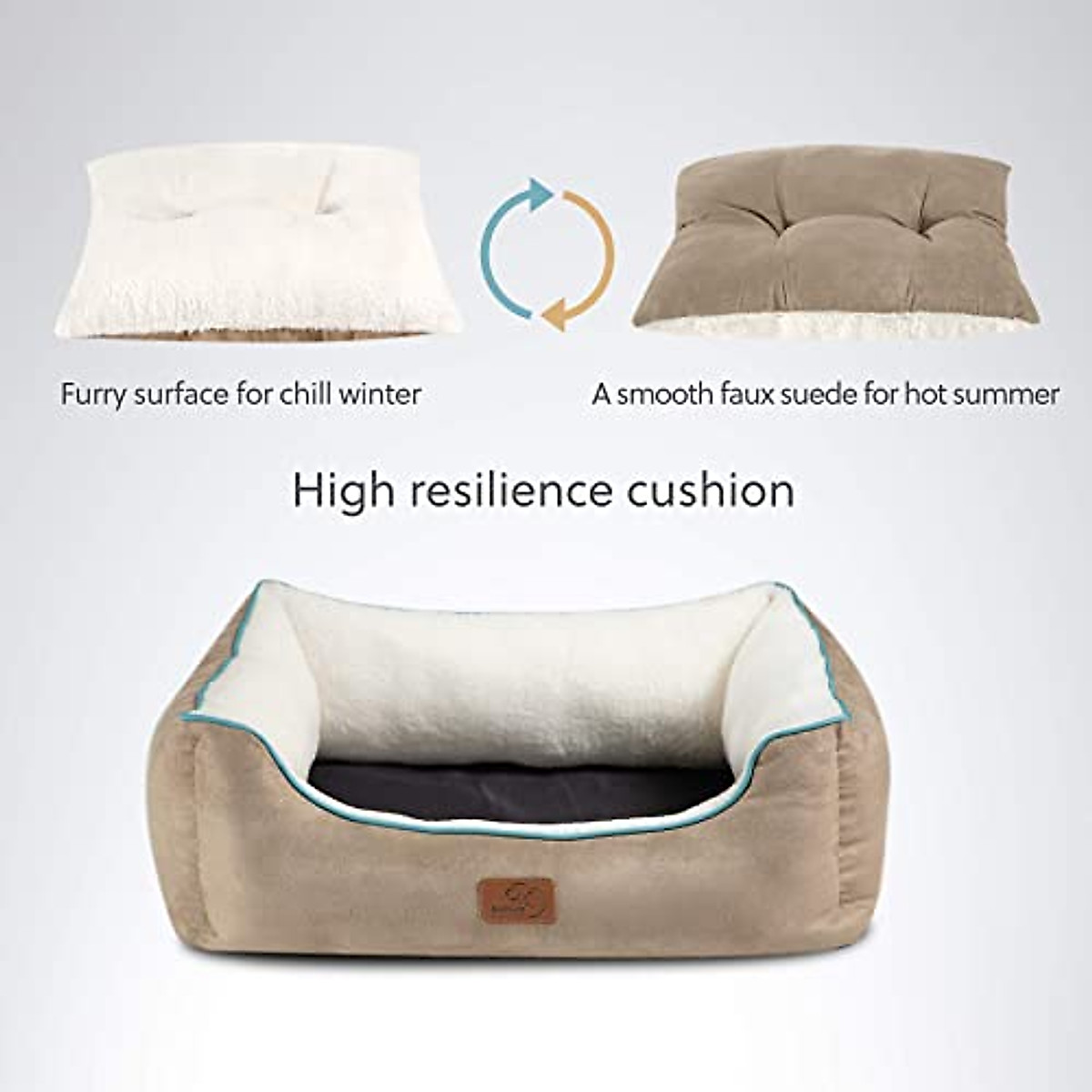 Bedsure Dog Beds for Large Dogs - Cat Beds for Indoor Cats, Rectangle Cuddle Large Medium Dog Bed Washable with Anti-Slip Bottom, 30 Inches, Camel