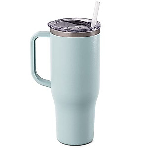 Maars Charger 40oz Insulated Travel Mug Tumbler with Handle | Double Wall Vacuum Sealed Stainless Steel Cup w/Straw and Lid, Seaglass