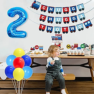 Chugga Chugga Two Two Party Decorations for 2 Years Old Boys, Railroad Train Crossing Theme Birthday Party Supplies - Chugga Chugga Two Two Banner, Cake Topper, Train Foil Balloons