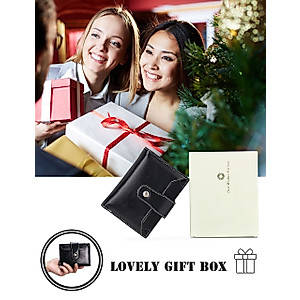 IamaCos Women Artificial Leather Wallets Compact Bifold Wallet RFID Blocking Card Holder Zipper Coin Purse 10 Card Slots 2 ID Windows Black