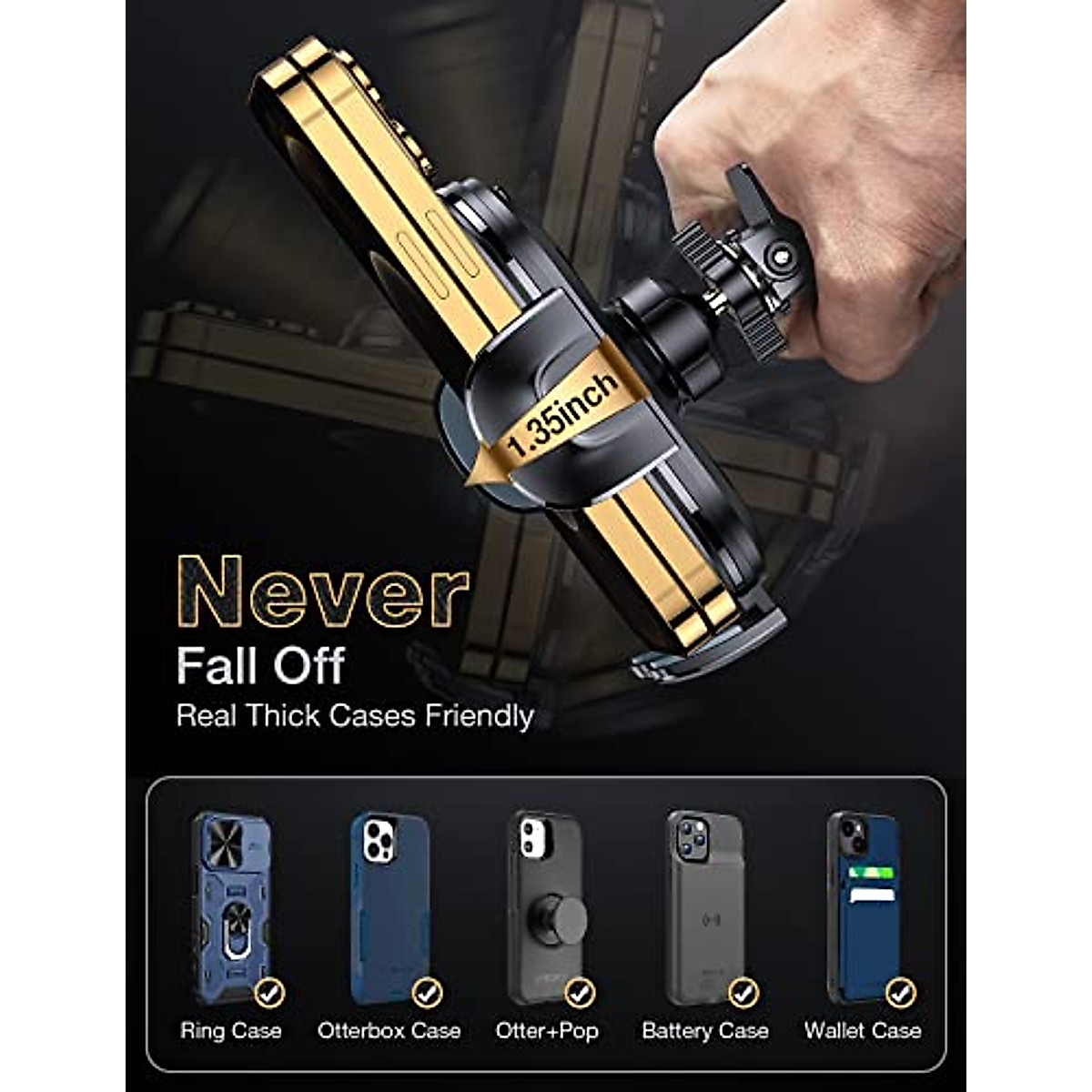 [Deepest Clamp] TORRAS Car Phone Holder Mount [Real Big Phones & Thick Case Perfectly] Universal Sturdy Hook Cell Phone Mount Air Vent [Never Fall Off] Fit for iPhone14 13 Pro Max Samsung Ultra 23 &All