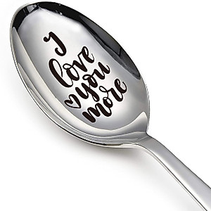 I Love You More Funny Couple Stainless Steel Engraved Spoon, Long Handle Coffee Tea Spoon Dessert Ice Cream Plow for Husband Wife Couple Birthday Anniversary Spoon Gift