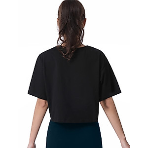 Cosy Pyro 4-Pack Women's Cotton Crop T-Shirts Short Sleeve Solid Cropped Athletic Top Round Neck Casual Workout Yoga Tees Black/Gray/White/Army M