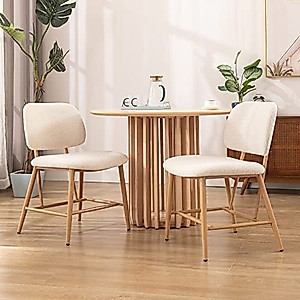 ONEVOG Modern Accent Chair, Ivory White Upholstered Dining Chairs Set of 2, Short Plush Fabric, Armless Dining Chair with Backrest, Sherpa Chair for Dining Room, Living Room, Wood Grain Metal Legs