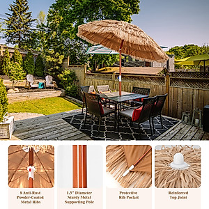 Tangkula 6ft Thatched Patio Umbrella, Hawaiian Tiki Umbrella with Carrying Bag, Tilt Design, Foldable & Portable Outdoor Market Table Umbrella, Tropical Beach Umbrella for Beach Patio Garden Poolside