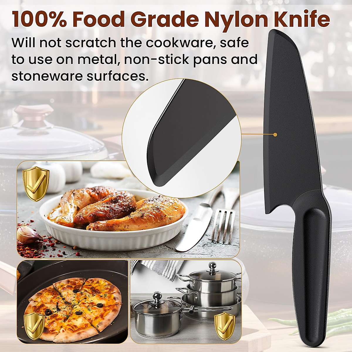 Professional Nylon Knife for Nonstick Pans #1169, Kitchen Plastic Knife Safe for Kids, Straight Edge Knife Heat-resistant, Nonstick Knife Best for Brownies, Cakes, Bread and Bars | 5" Blade Black