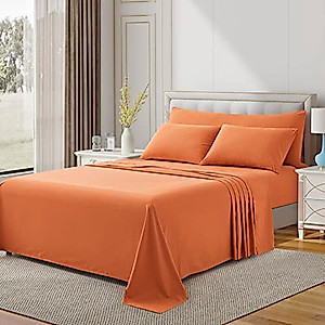 DengChao 4PCS Twin Size Brushed Microfiber Bed Sheet Set with Body Pillowcase,16 Inches Deep Pocket Fitted Sheet Easy to Fit Mattress,Soft Breathable Wrinkle and Fade Resistant,Terracotta