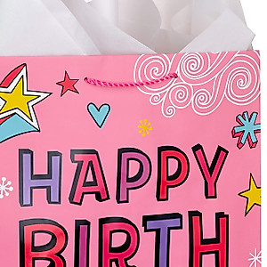 Hallmark 17" Extra Large Birthday Gift Bags (3 Bags: Blue and Green, Pink and Purple, Yellow with Pizza) for Kids, Teens, Boys, Girls, Grandchildren