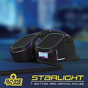 Game Punk RGB Pro Gaming Mouse with LED Lights | Computer Mouse Wired w/ 7 Buttons | Universal Wired Mouse, 3600 DPI, Side Buttons for Video Games, Game Consoles | PC Gamer Mouse for PS5, XBOX, Laptop