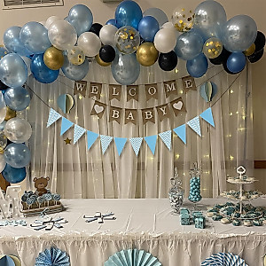 Welcome Baby Signs Pre-Strung Burlap Banner, Welcome Baby Banner Baby Shower Flags Decor, Baby Arrival Banners Baby Shower Birthday Party Supplies