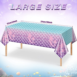 3Pcs Mermaid Birthday Party Favors Mermaid Tablecloth Decorations Disposable Plastic Table Cover for Girls Princess Under The Sea Baby Shower Themed Birthday Party Favors,108x54 Inch