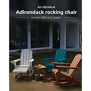 Serique Folding Adirondack Rocking Chair,4-in-1 Multifunctional Patio Chair with Retractable Ottoman, Outdoor Chair Wood Texture, Lawn Chair for Porch, Backyard, Pool(Grey)