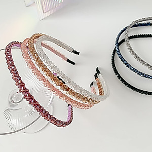 Ruihfas 6Pcs Bling Bling Double Rows Crystal Rhinestone Headband for Women Girls Thin Hair Hoop Fashion