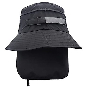 Surf Bucket Hat, Men Sun Hats with Neck Flap for Surfing, Boating, Water Sports Black