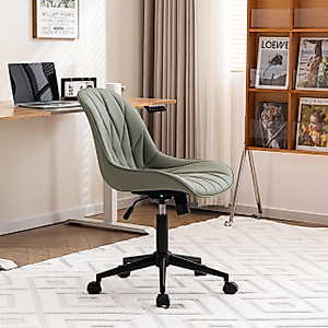 YOUNIKE Office Chair Desk Chair, Home Office Desk Chairs with Wheels, Armless Swivel Computer Chairs with Tilt Lever, Cute Small Upholstered Task Chairs for Compact Space, Olive Green