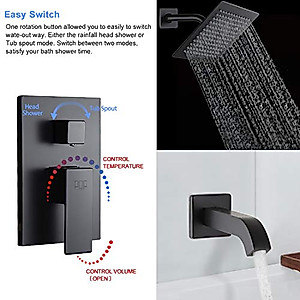 POP SANITARYWARE Black Tub and Shower Faucet Set Bathroom Luxury Rain Mixer 8 Inch Shower Head System with Tub Spout Single Handle Tub and Shower Trim Kit with Valve