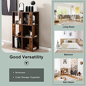 Wooden 6 Cube Book Shelf, Natural 3 Tier Bookshelf with Legs, Modern Open Storage Organizer,Boho Bookcase,Display Cabinet Shelf Free Standing Bookshelves for Bedroom,Living Room,Office (Rustic Brown)