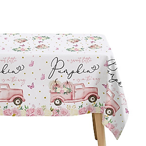 Srua Don Pumpkin Baby Shower Decorations Tablecloth Girl, Pink Little Pumpkin Baby Shower Party Supplies Table Cover, Thanksgiving Fall Pumpkin Baby Girl Decorations Table Cloth, 3 Pack (54in x 108in)