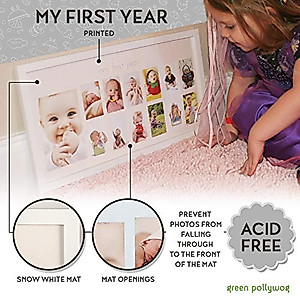 Green Pollywog | Baby's First Year Frame | Collage Frame For Baby In White | 12 Month Picture Frame | Milestone Photo Frame | First Year Picture Mat | Baby Picture Frame | My First Year Picture Frame