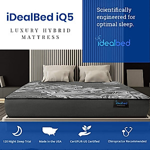 iDealBed iQ5 Luxury Hybrid Mattress and Adjustable Bed Sleep System, Pressure Relief Sleep, Zero Gravity, Anti-Snore, Custom Comfort Positions (Full, Luxury Firm (Medium Firm) + 3i Custom)