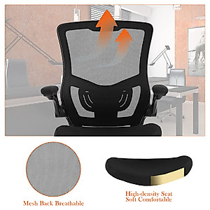 Home Office Chair Ergonomic Desk Chair,Mesh Computer Chair with Flip Up Arms,Adjustable Lumbar Support Swivel Rolling Executive Mid Back,Modern Task Chair for Adult Conference Room,Black