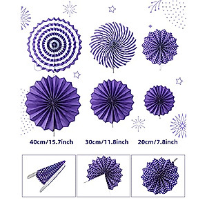 Auihiay 32 Pieces Purple Party Decoration Include Paper Fans, Tissue Paper Pom Poms, Circle Dot Garland and Tissue Paper Tassel for Birthday Wedding Baby Shower Bridal Shower Girls Women Party