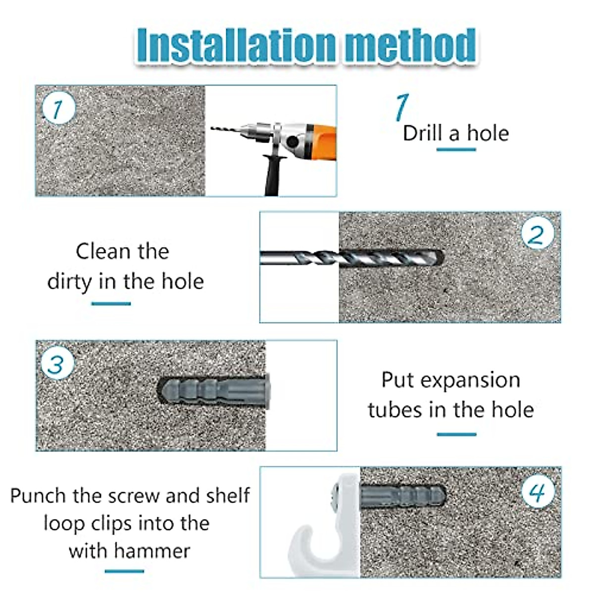 24 Pack White Down Wall Clip Closet Shelves Clips Wire Shelf Loop Clips Plastic Heavy Duty Wire Shelf Brackets Included Clips Screws and Expansion Tubes for Wire Closet Shelving