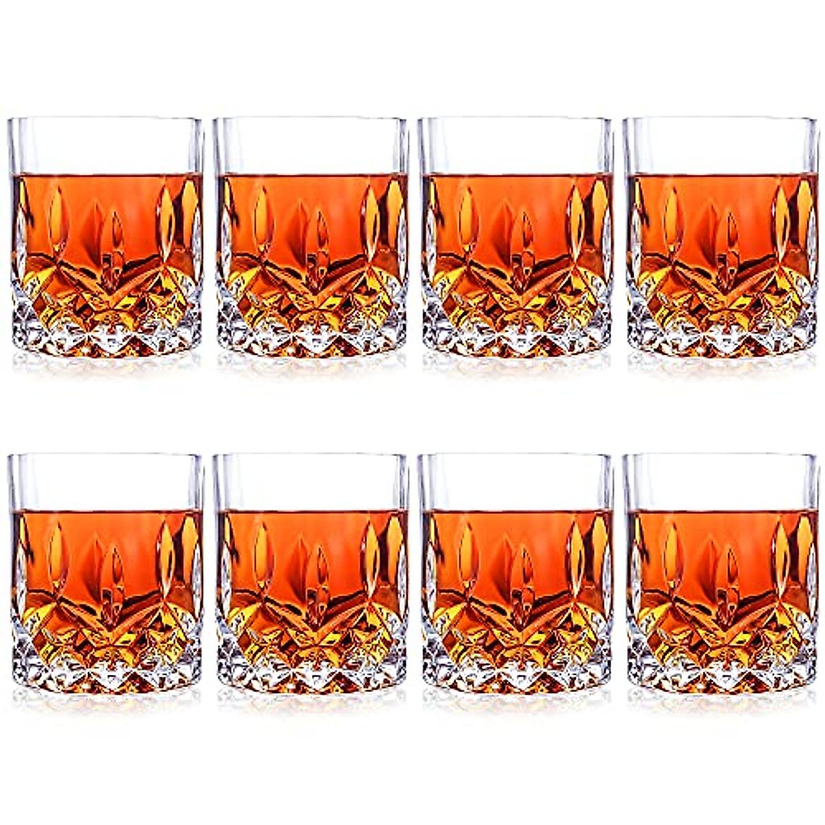 QUMMFA Whiskey Glasses, Set of 8 Cocktail Glasses, 10 OZ Old Fashioned Glasses for Drinking Scotch Bourbon Cognac Vodka Gin Tequila Rum Liquor Rye, Rocks Glasses, Crystal Scotch Glasses