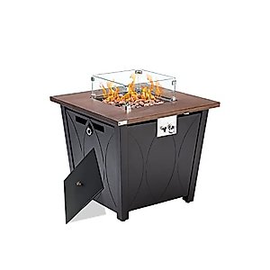 ESSENTIAL LOUNGER 28” Propane Gas Fire Pit Table, 50,000BTU Auto-Ignition Propane Gas Fire Table, with Tempered Glass Cover and Black Steel Lid