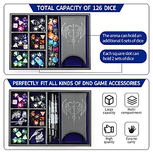 Grajar DND Dice Tray and Dice Tower with storage, 3 in 1 Dice Rolling Tray with Lid, Portable Dice Box Storage, DND dice holder for Dungeons and Dragons D&D RPG MTG Table Games - Blue