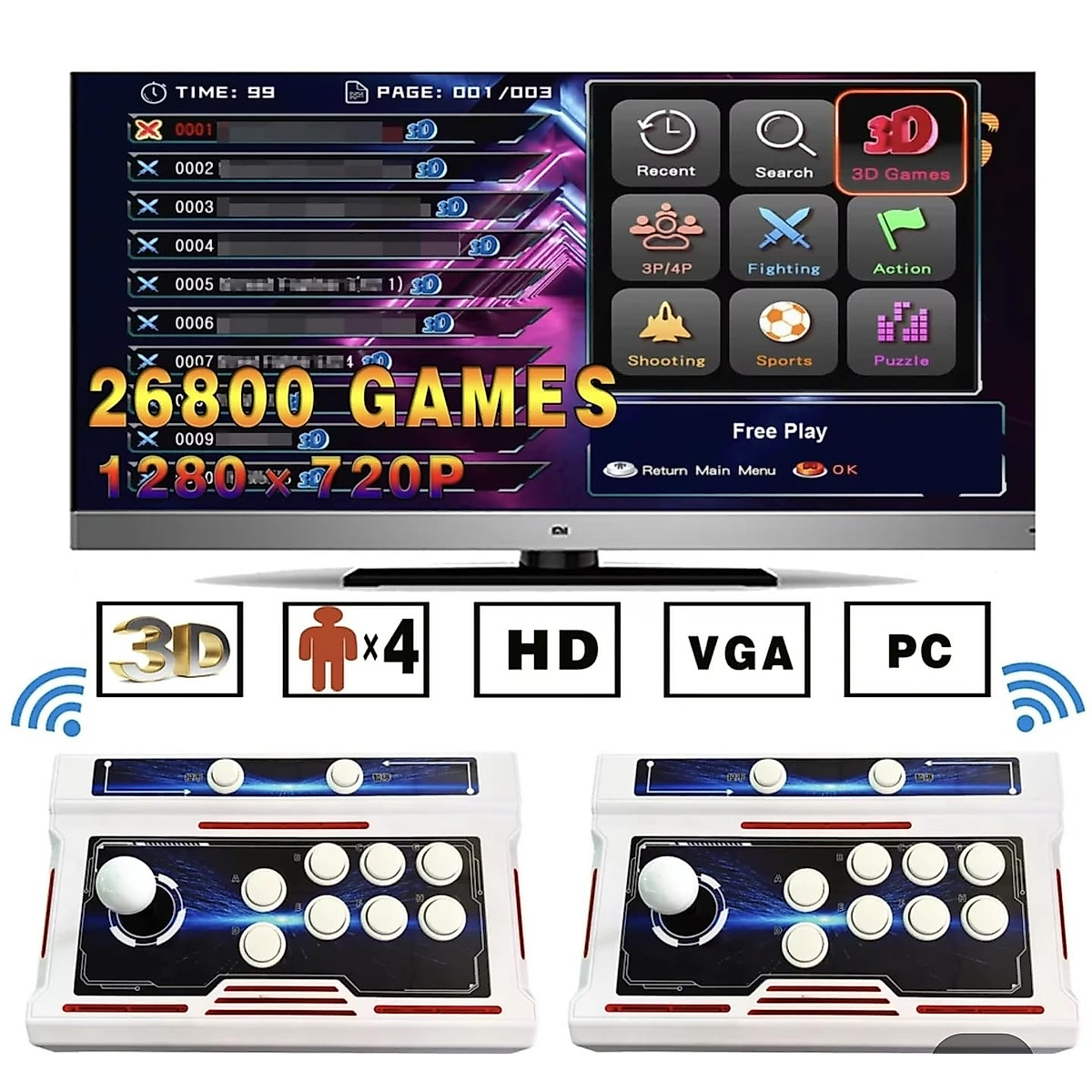 Wireless Pandora Box 50S 26800 in1 Bluetooth 3D Arcade Games Console 1-4 Player