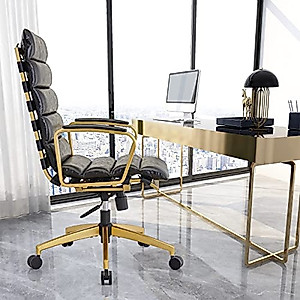 Hioryllks Modern Chair - Black Leather, Gold Frame, Adjustable, Durable, Office Use