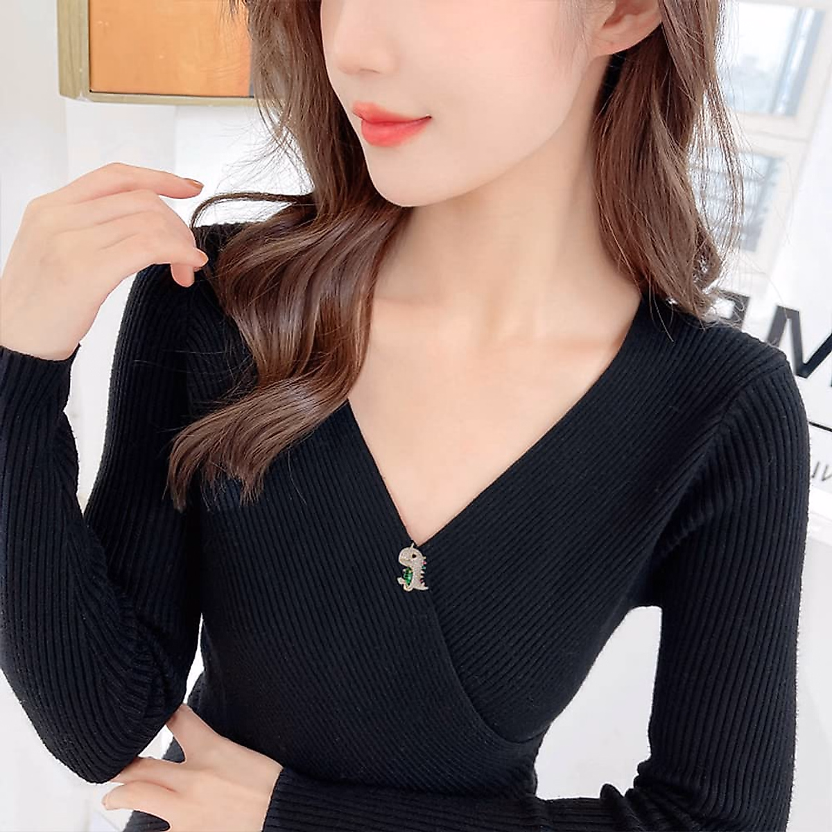 Cute Dinosaur Sparkly CZ Brooches Pins Delicate Luxury Cartoon Animal Brooch Classic for Party Dance Banquet for Women Ladies Girls Dainty Elegant Beautiful Lapel Pins Scarf Clips Collar Neck Tie Dress Suit Shirt Ceremony Clothes Accessories Jewelry Mothe