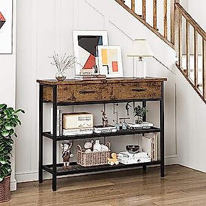 IDEALHOUSE Console Table with 2 Drawers, 3 Tier Entryway Table with Storage, Industrial Sofa Table for Living Room, Couch, Hallway, Foyer-Vintage