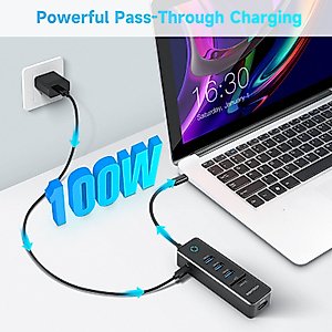 USB C Hub, RSHTECH USB C Dongle Adapter with 4K HDMI, 3 USB 3.0 Data Port, 100W Power Delivery, SD/TF Card Reader, Aluminum USB-C/Thunderbolt 3 Hub Dock for PC and Laptop, RSH-T16