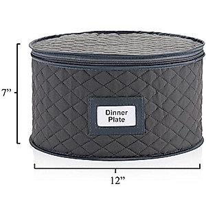 China Storage Case - Dinner Plate Quilted Case - 12 inches diameter x 7 inches height - Gray - Includes 12 Felt Separators