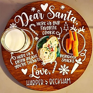 Personalized Wooden Christmas Cookies and Milk for Santa Tray, Custom Wooden Christmas Santa Treat Plate Board with Handle, Christmas Eve Serving Tray Home Party Decoration