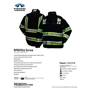 Pyramex RPB35 Series Teflon Coated Waterproof Black Parka ANSI Type O Class 1 With Quilted Lining Large