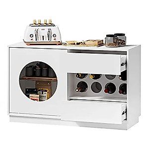 Waktavel Wine Bar Cabinet for Alcohol and Glasses, Buffet Cabinet with Storage，Alcohol Cabinet Small Liquor Cabinet Drawers, Sideboard Buffet Pantry Cabinet for Dining Room, White