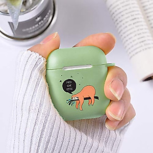 Green Case Cover for AirPod 1&2 w/Keychain Carabiner+Storage Bag,Cute Sloth Airpod Case Wireless Earphone Case Smooth Anti-dust Flexible Silicone Protective Cover Soft Skin Avocado Green Case