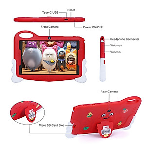 C idea Android 13.0 Tablet for Kids Age 2-5,7 inch Kids Tablet,Toddler Tablet with 2GB RAM 32GB ROM 1TB Expand/HD IPS Display with Eyes Protection Model/GMS/IWAWA for Children (Red)