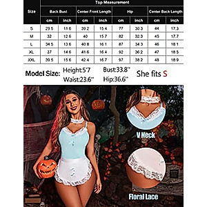 Avidlove Sexy Maid outfit for Women Snap Crotch Teddy Lingrie with Choker and Apron Baby Blue L
